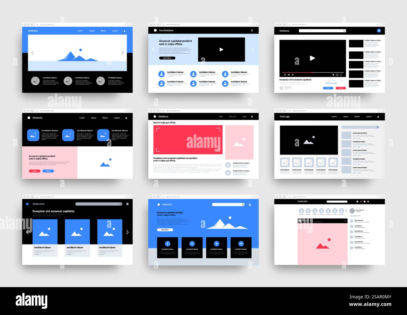 Website wireframe. Web landing page templates. Various blank interfaces ...