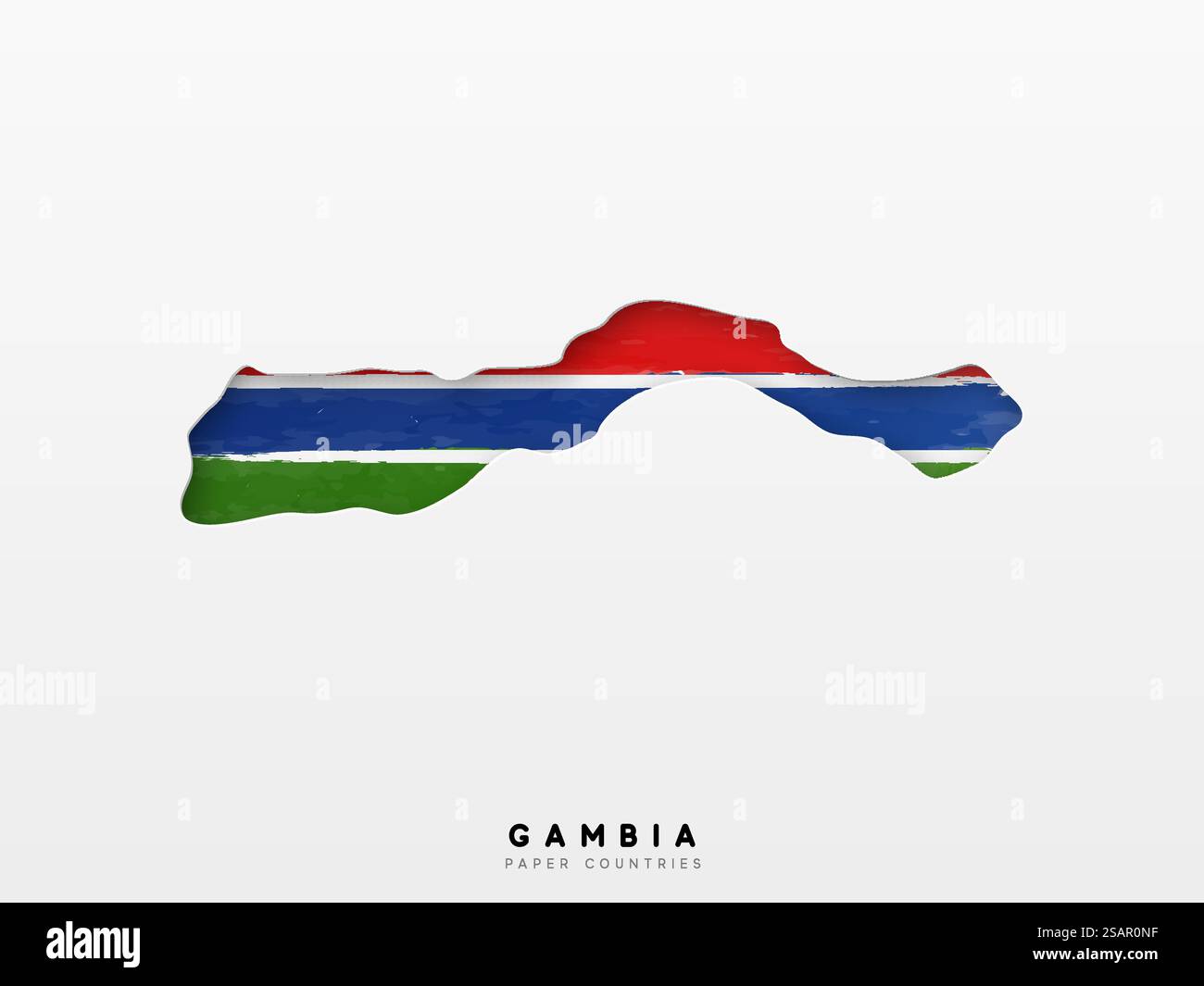 Gambia detailed map with flag of country. Painted in watercolor paint ...