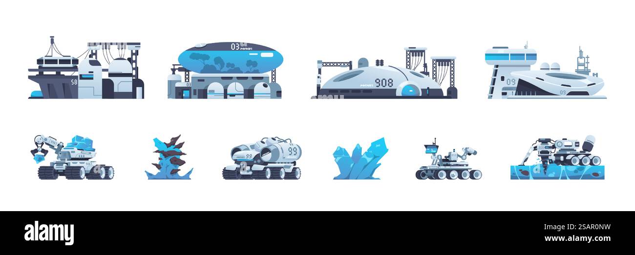 Mars explorer. Alien planet base and colony. Cartoon discovery ...