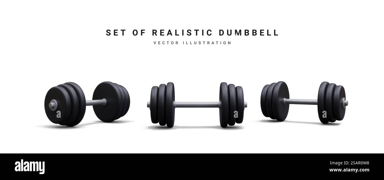 Set of 3d realistic dumbbells isolated on white background. Vector illustration Stock Vector ...
