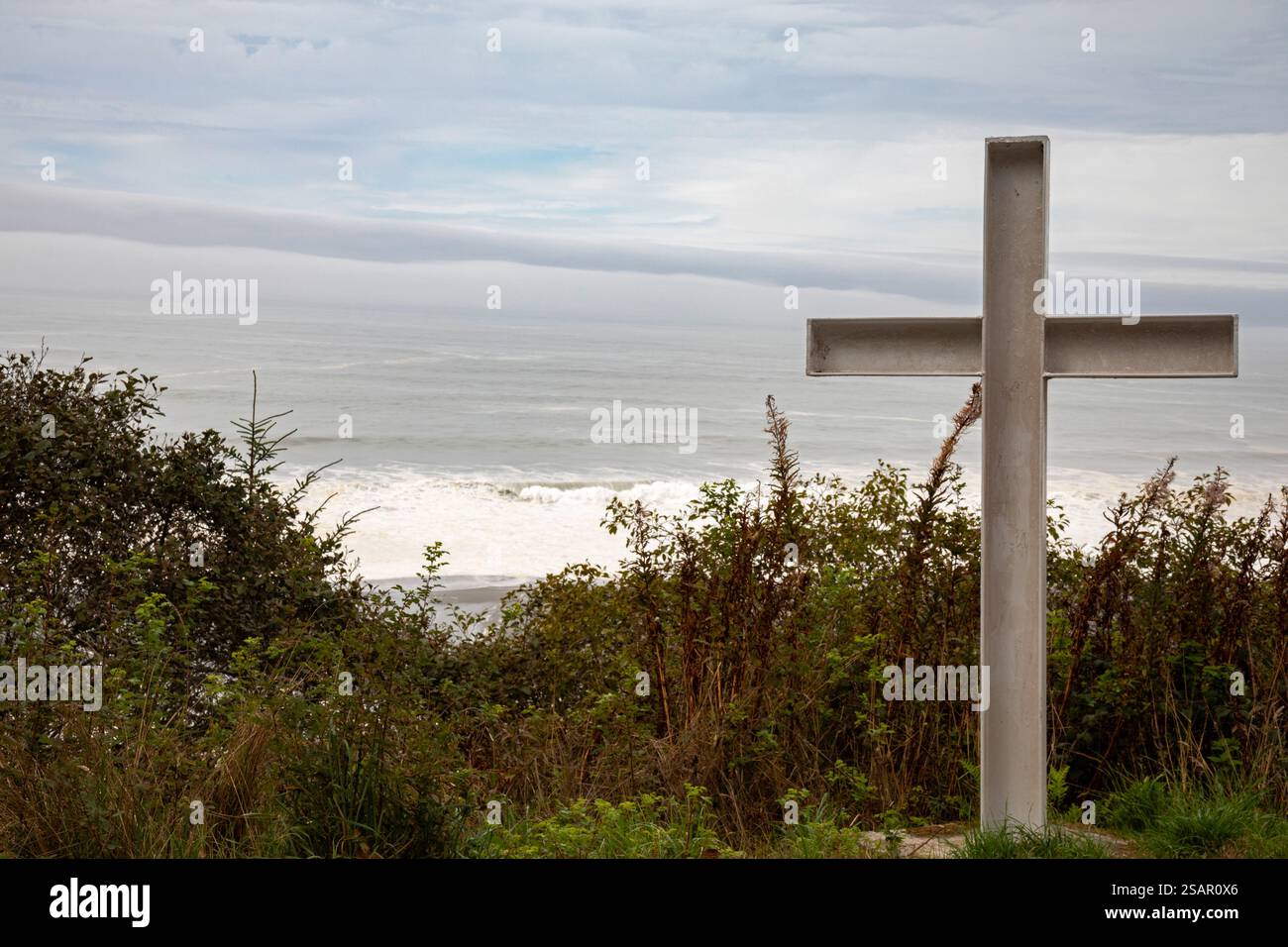 Klamath, California - A cross stands on a hill above the Pacific Ocean ...