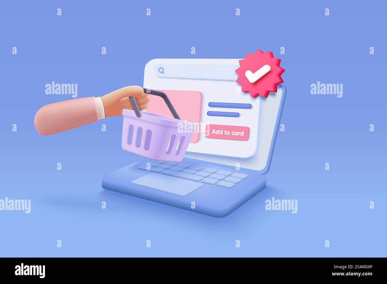 3D shopping online via laptop with check mark icon, shopping bag or ...