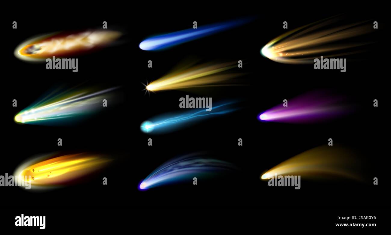 Realistic meteor and comet. 3D shooting star. Falling or burning ...