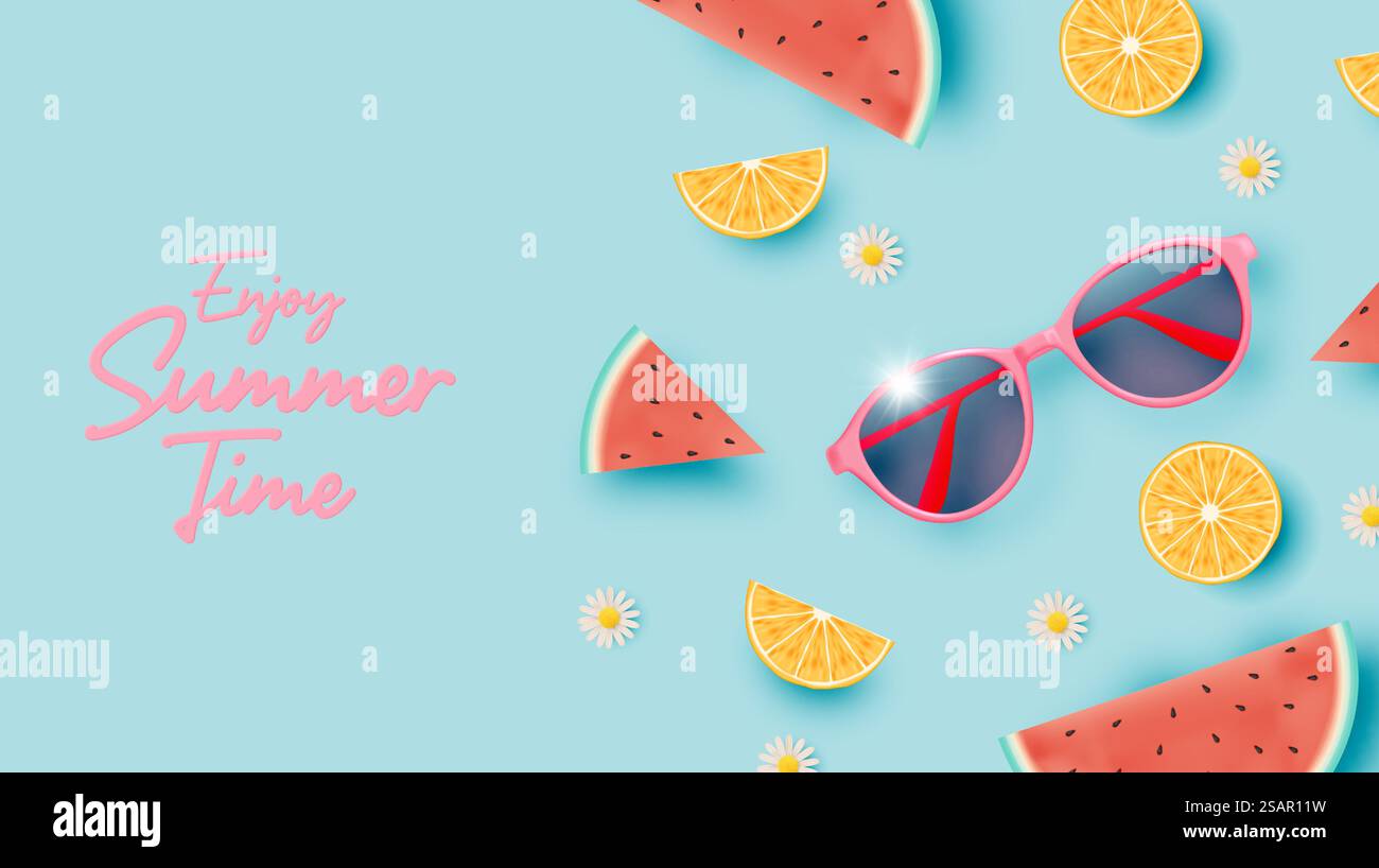 Sunglasses and Tropical fruits in cute 3d art style and pastel color ...