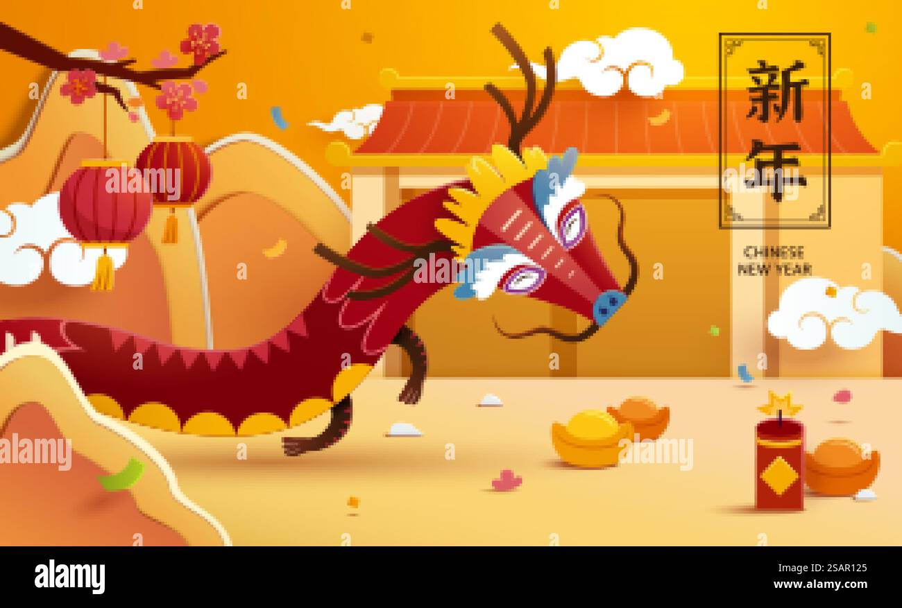 Golden red chinese dragon Stock Vector Images - Alamy