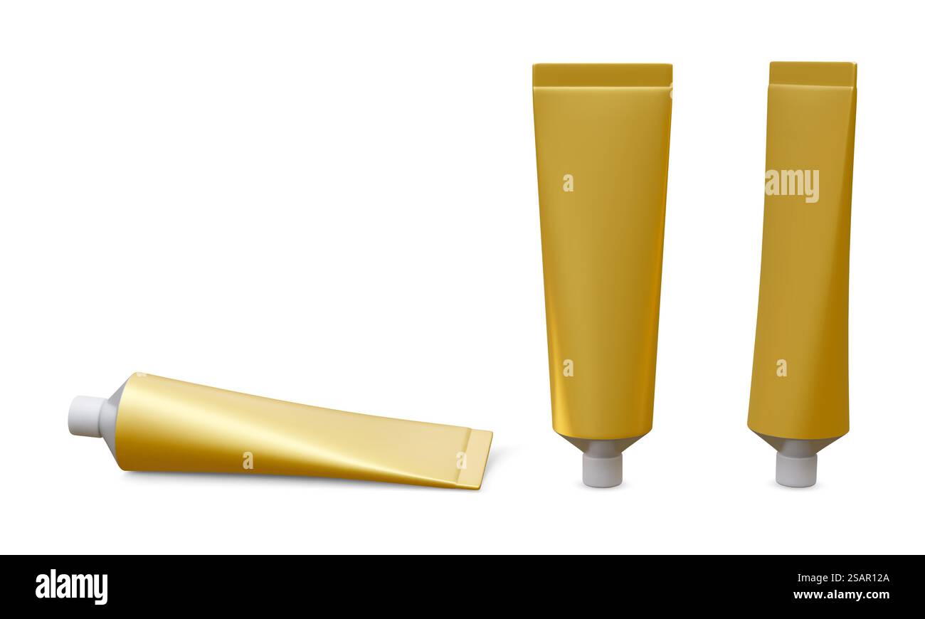 Set of realistic tube mockup. Plastic tuba for toothpaste, cream, gel ...
