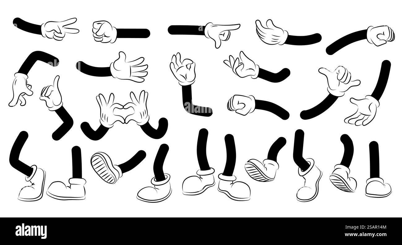 Cartoon arms and legs. Doodle human body parts. Cute character hands ...