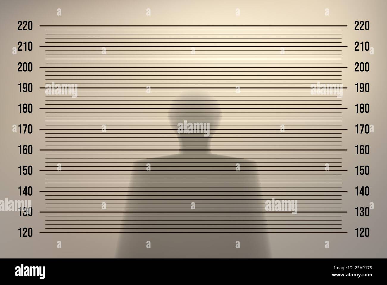 Mugshot in a police station with a retro background with backlight on ...