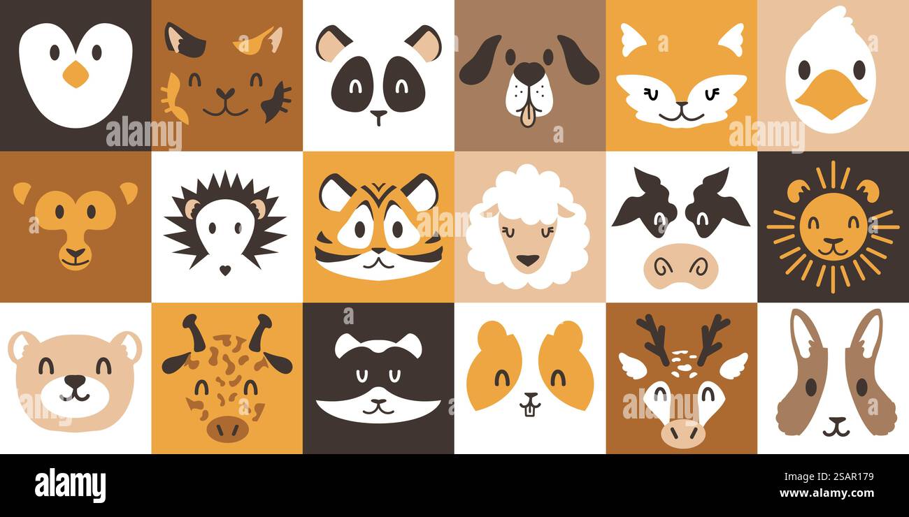 Cute animal avatars. Funny pets posters with baby creatures faces ...