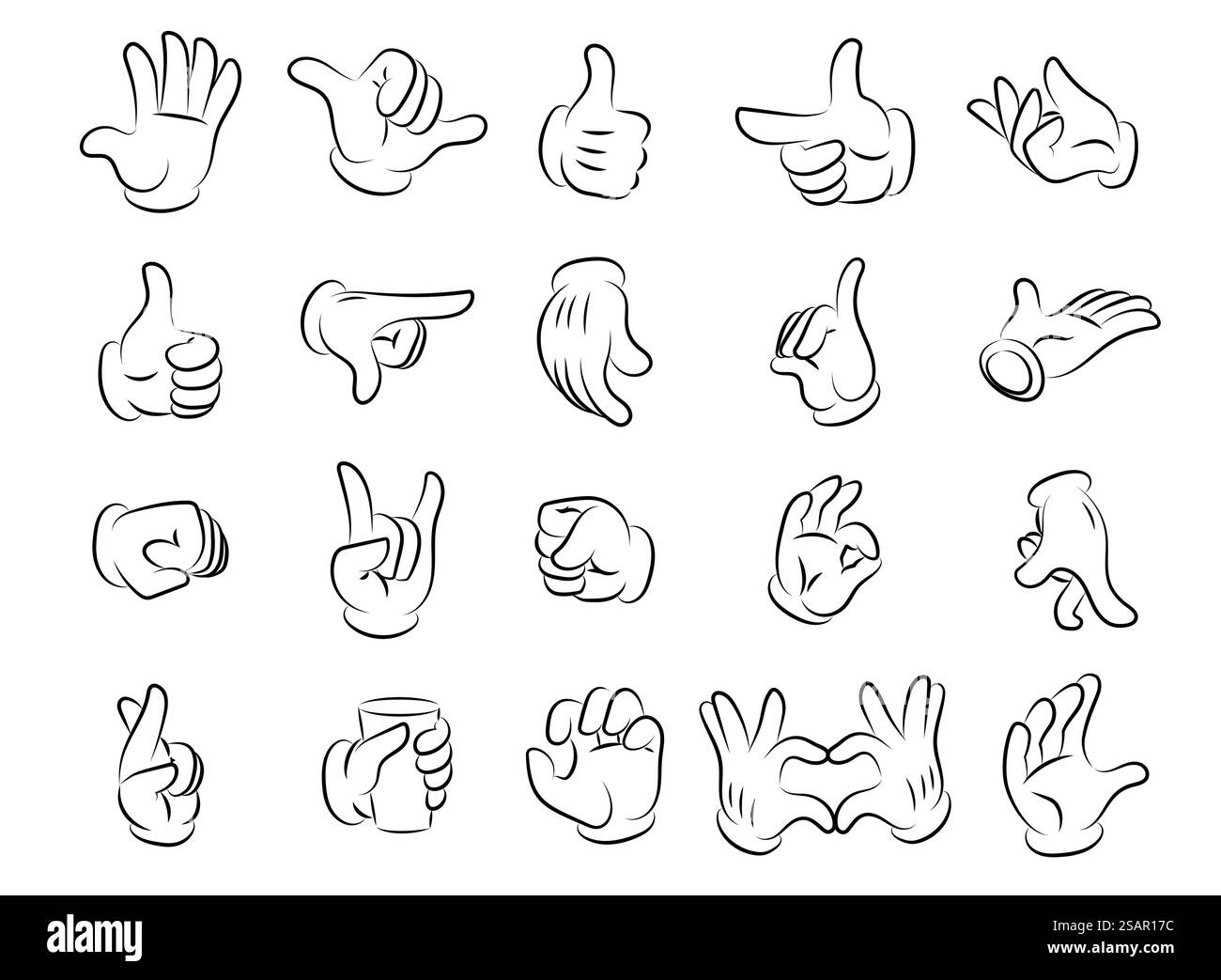 Cartoon hand gestures. Comic human character body parts with emotion ...