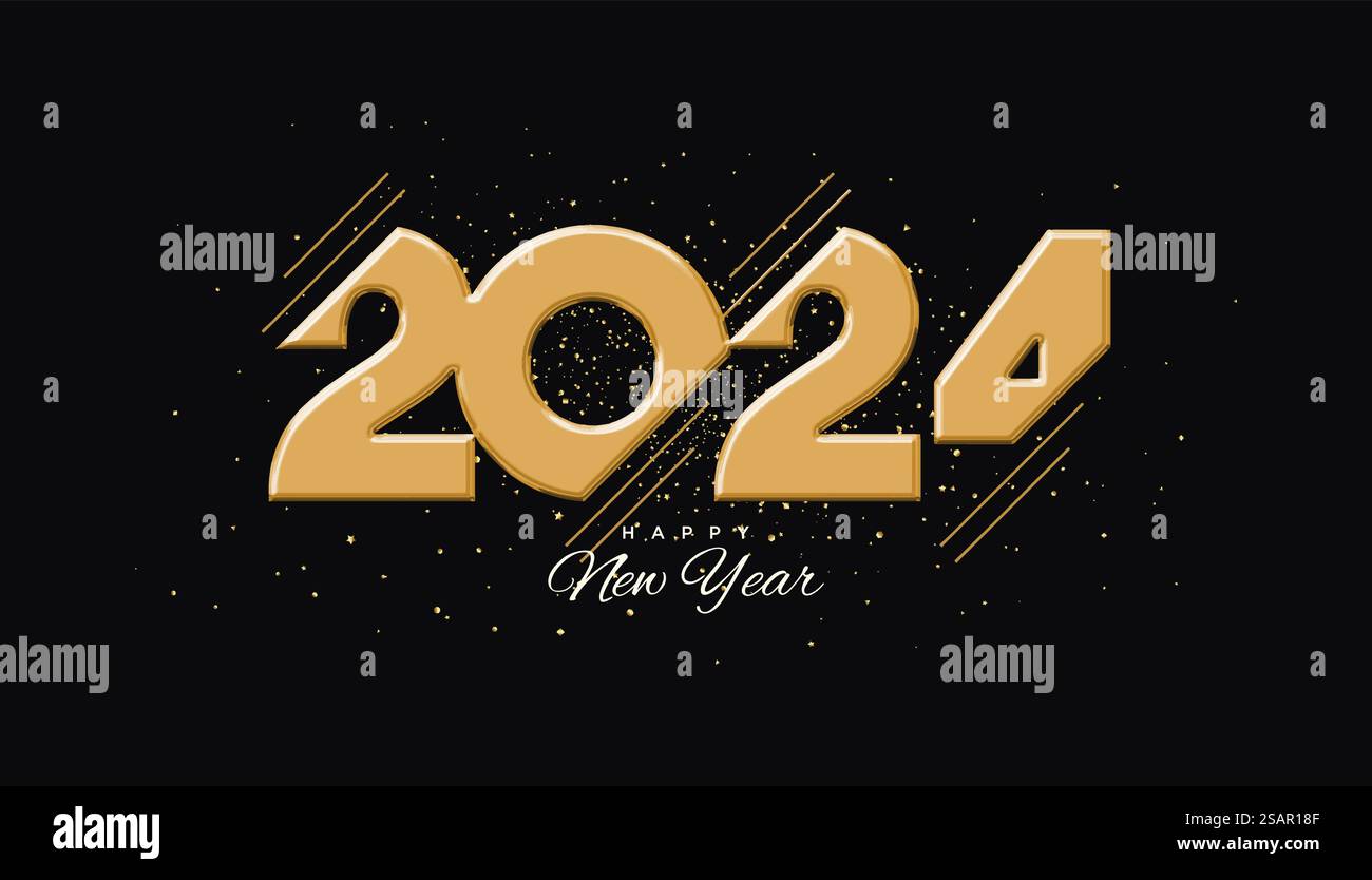 Happy New Year Design 2024. With a piece of gold. Premium Design 2024 for Happy New Year 2024 ...