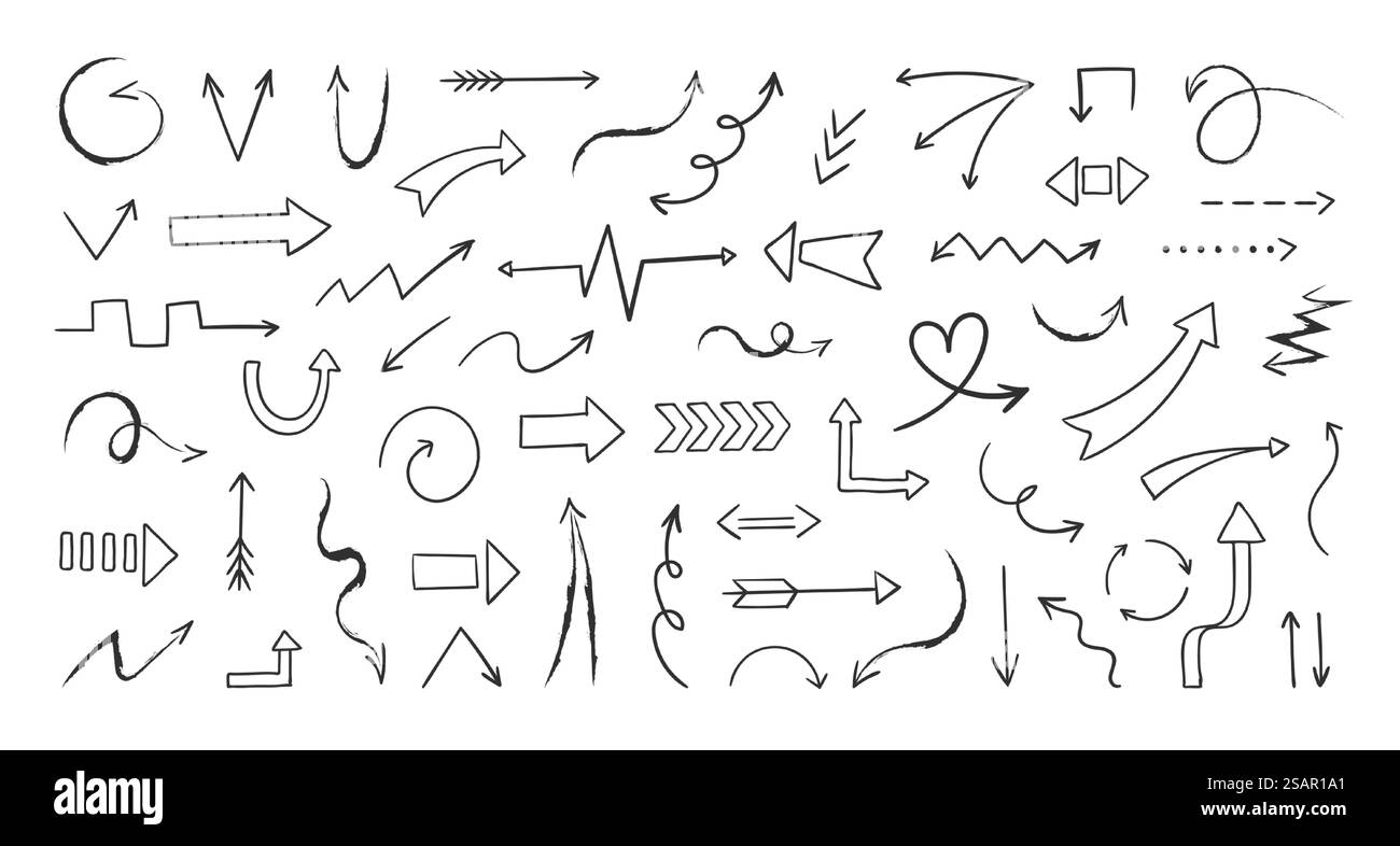 Doodle arrows. Hand drawn grunge marker brush. Freehand artistic ...