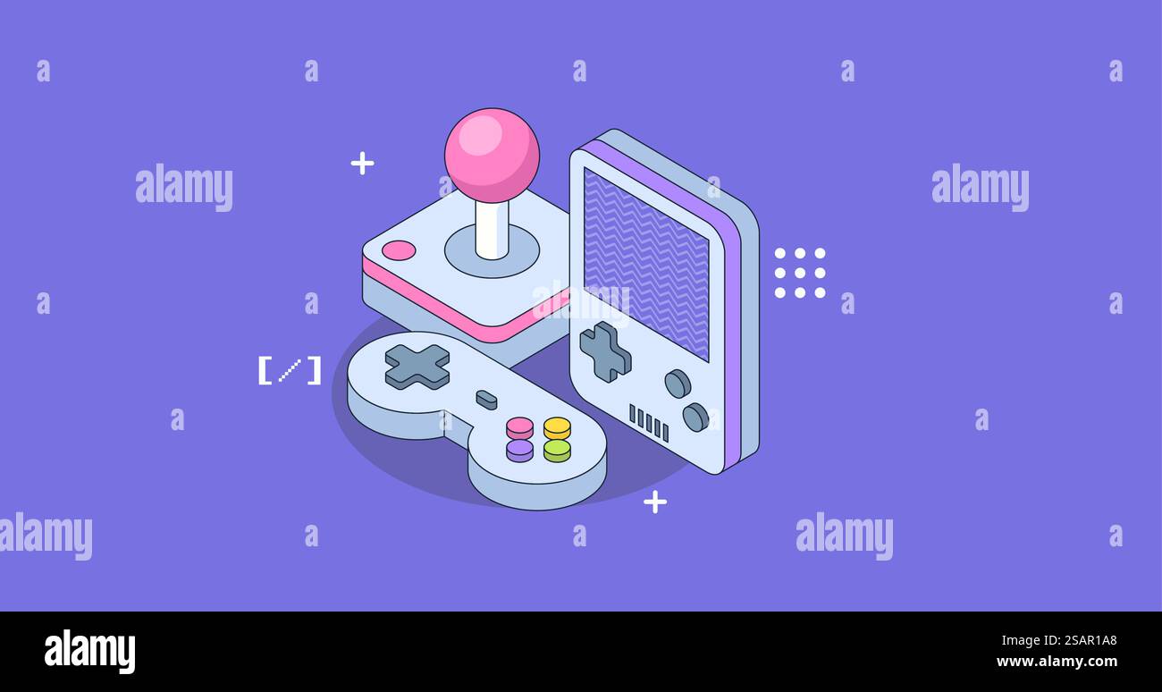 Gaming development for mobile app. Isometric design concept with game ...