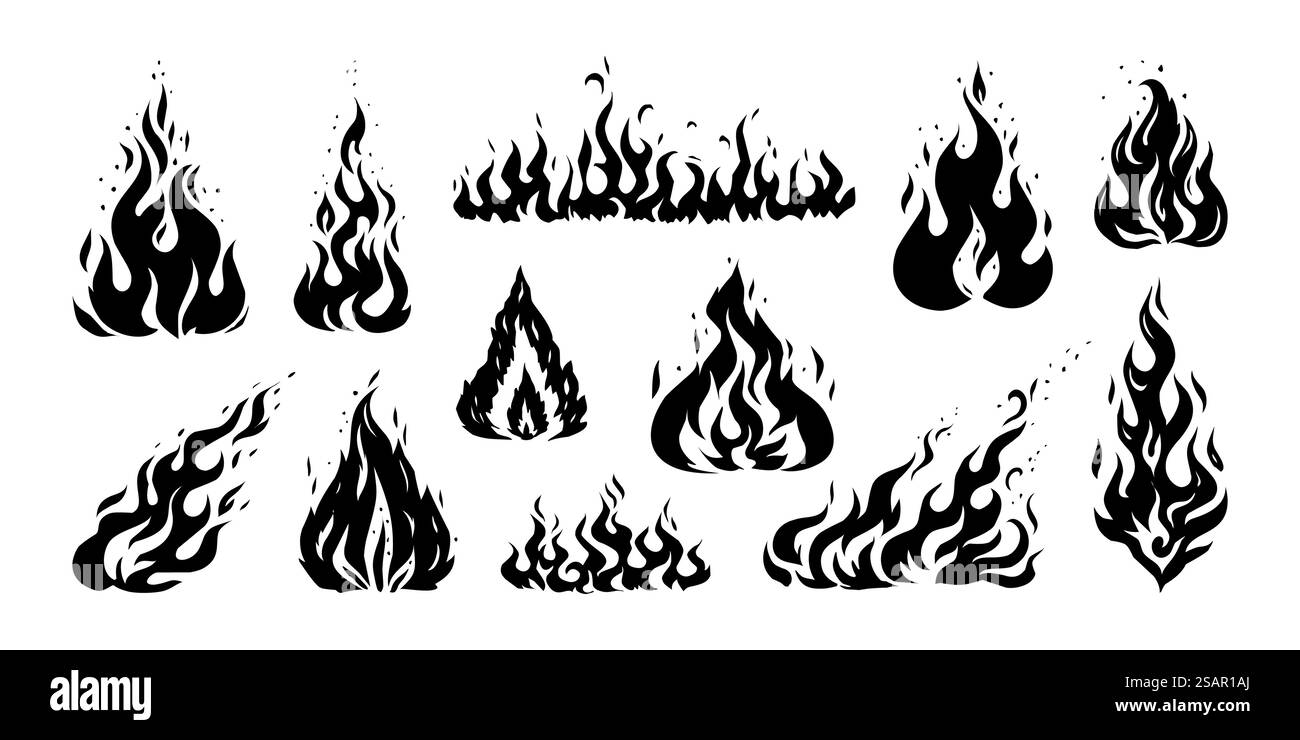 Hand drawn flame. Vintage sketch of devils fire engraving. Retro ...