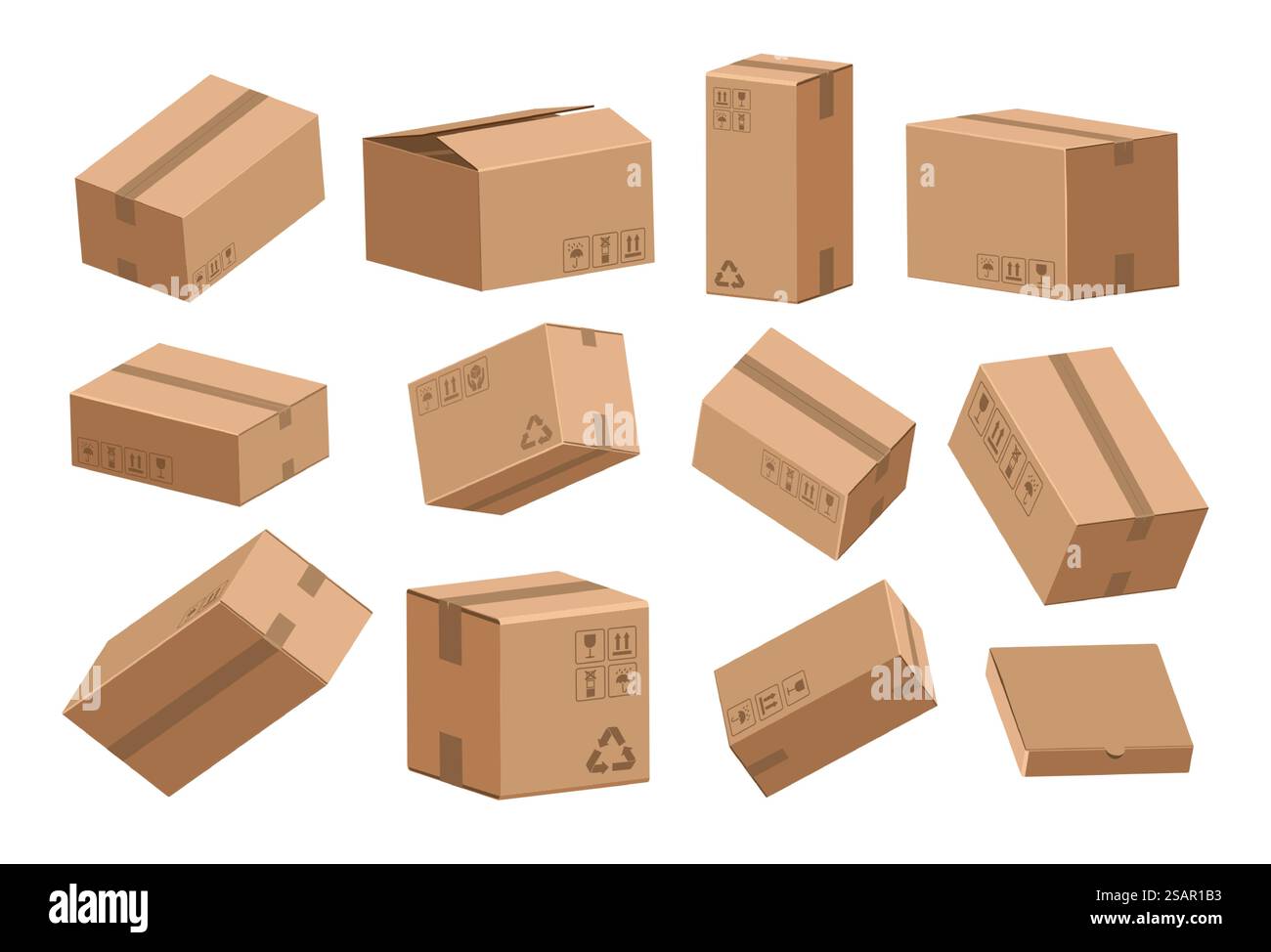 Open and closed box. Cartoon cardboard containers for shipping and ...