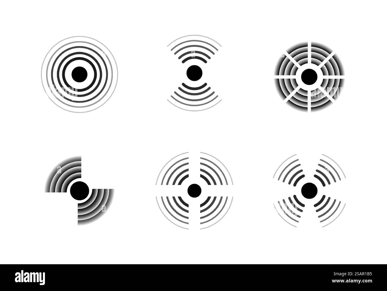 Radar signal icons. Sonic waves. Black and white military signs ...