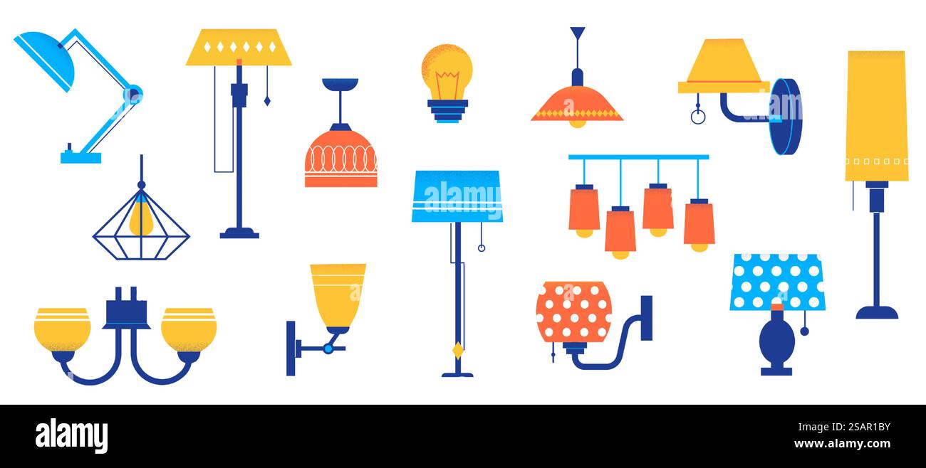 Doodle lamps. Cartoon floor and table lighting equipment. Sconce with ...