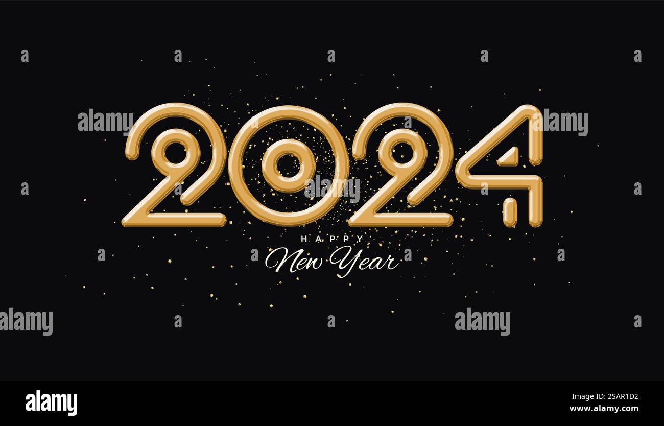 Unique and Modern Design Happy New Year Number 2024. Luxury gold ...