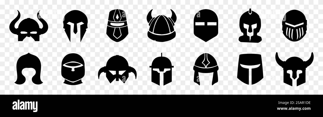 Ancient helmet icons. Set of different warrior helmet icons. Simple ...