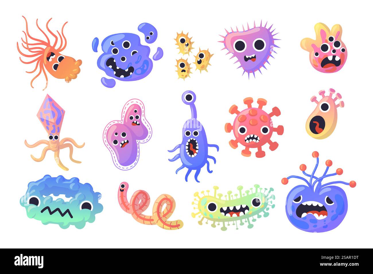 Germ character. Cartoon virus or microbe cell with funny faces. Cute ...
