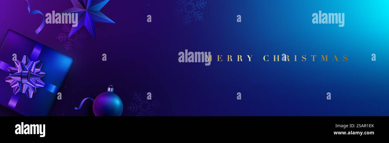 Christmas banner with 3d realistic gift boxes. Neon glow on floor ...