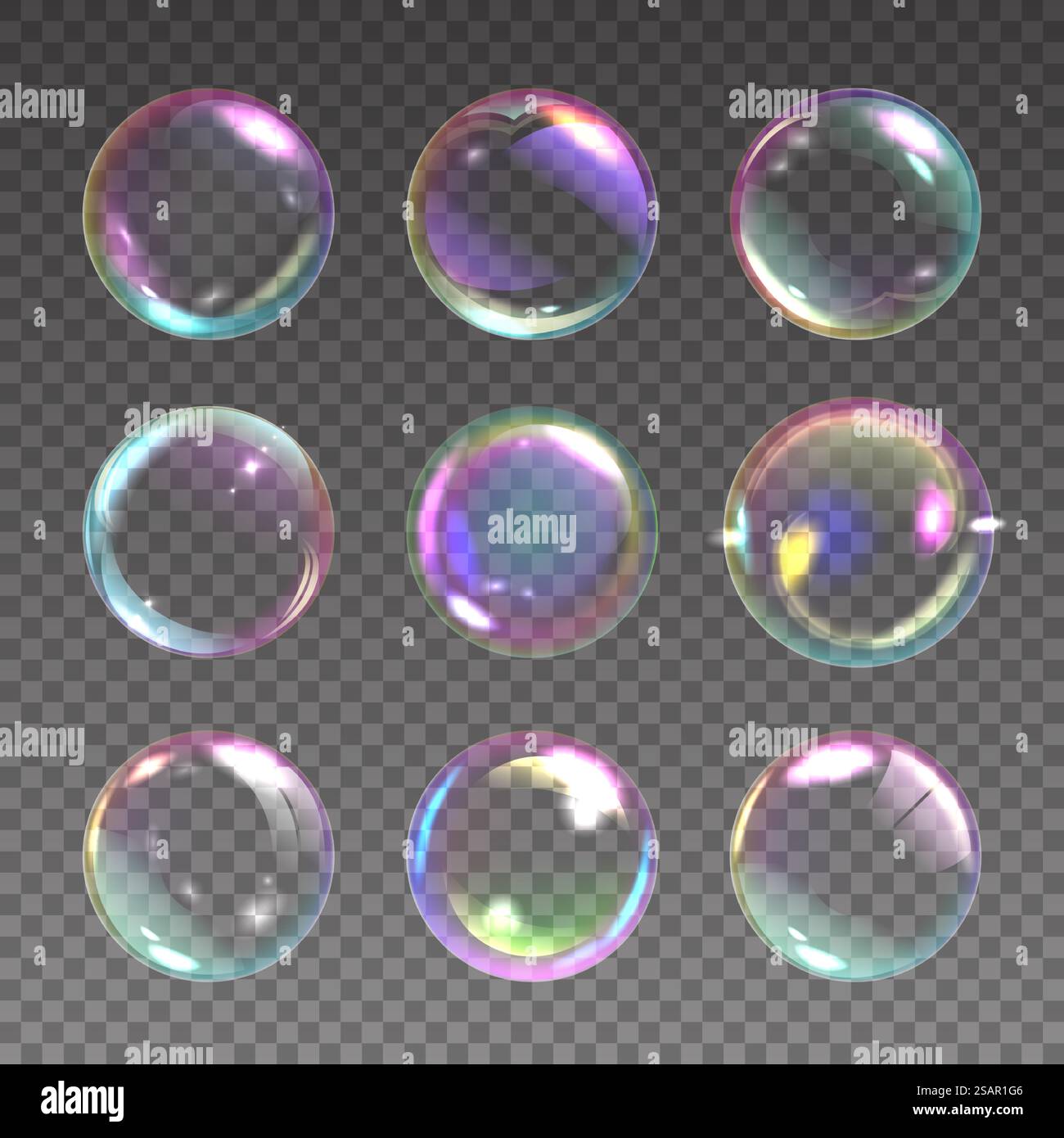 Realistic soap bubble. Detergent foam rainbow colored ball, laundry and ...