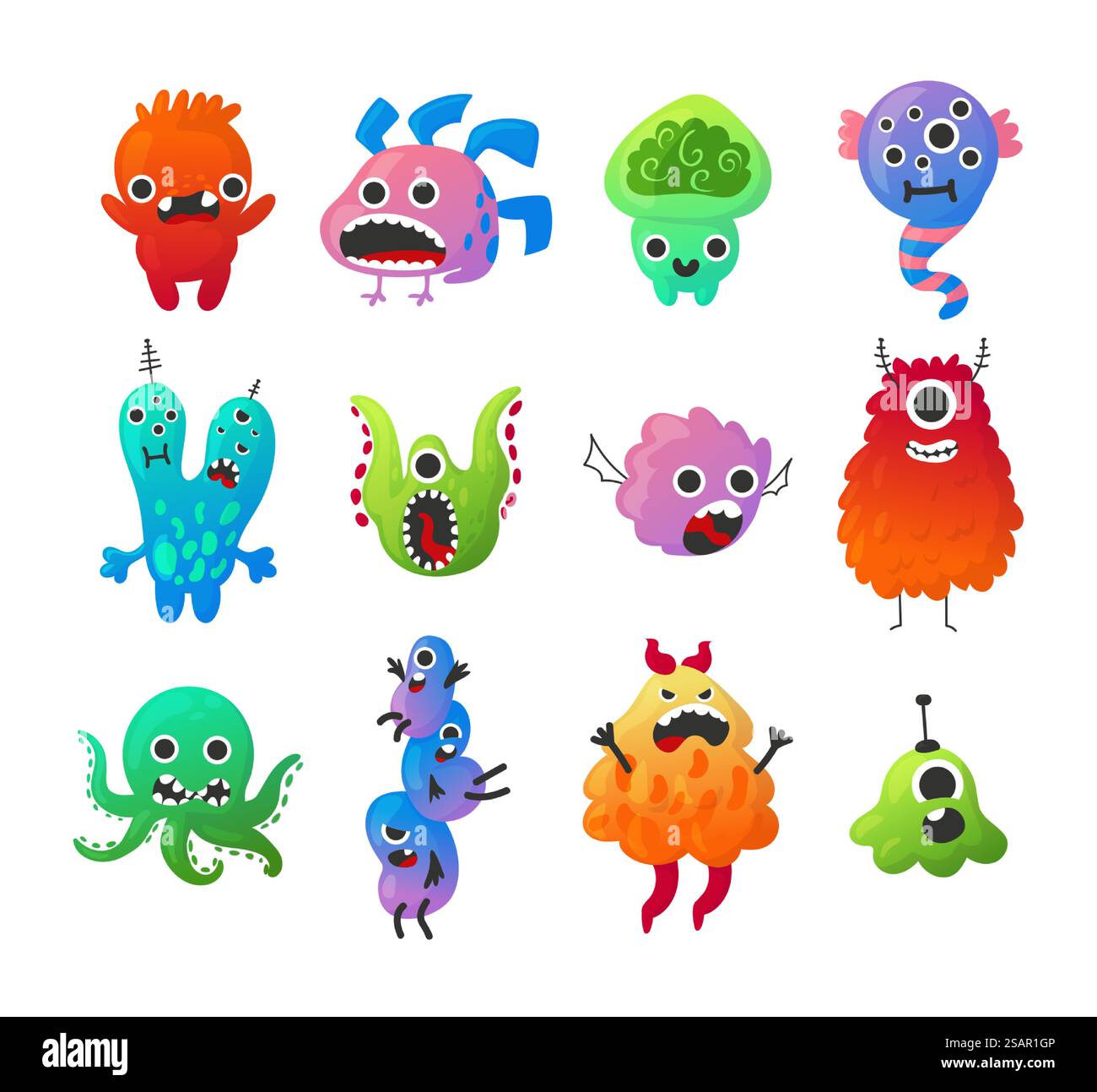 Cute alien character. Cartoon scary space creatures with funny faces ...