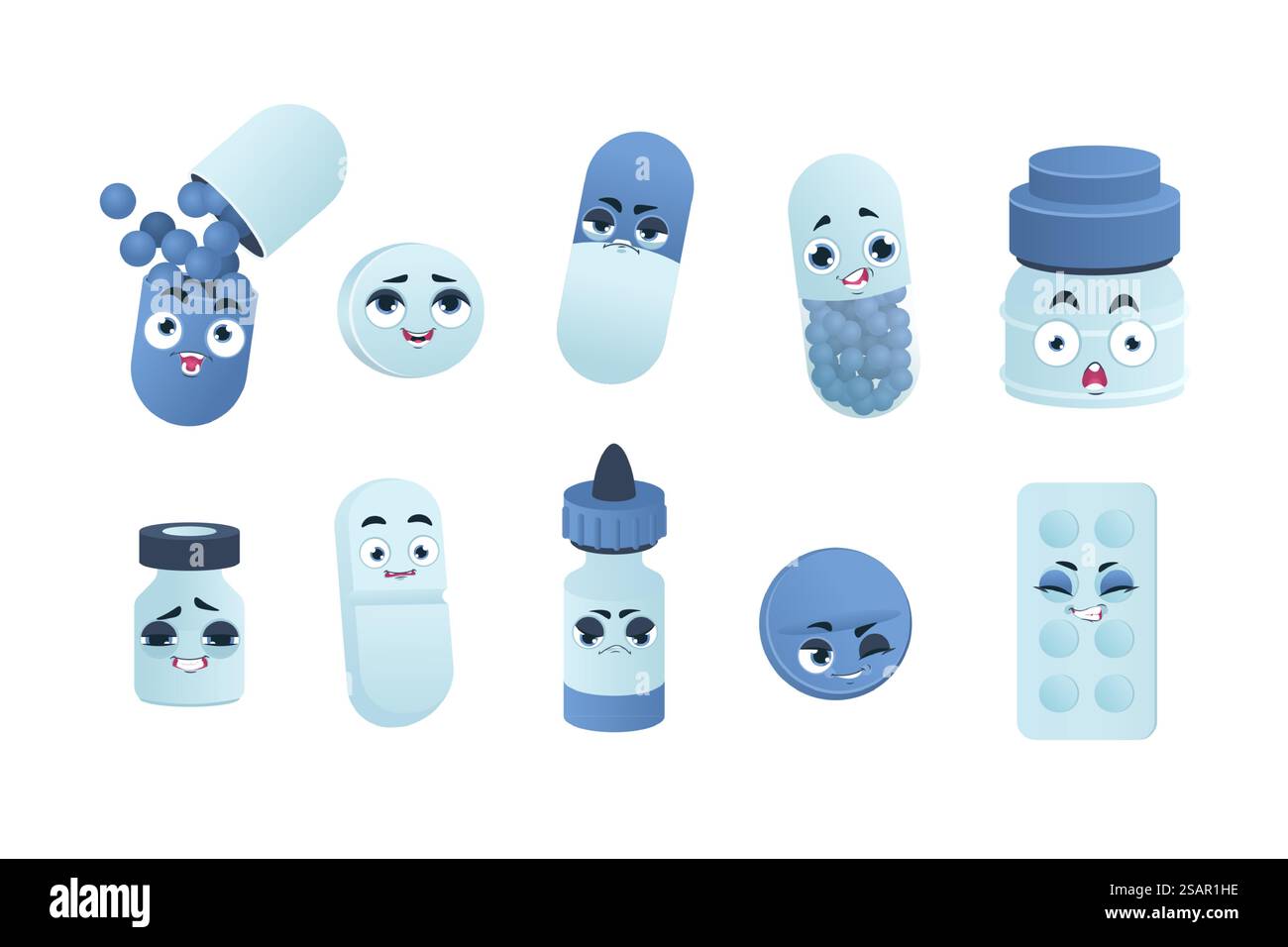 Pills characters. Cartoon medicine drugs and funny vitamins mascots ...