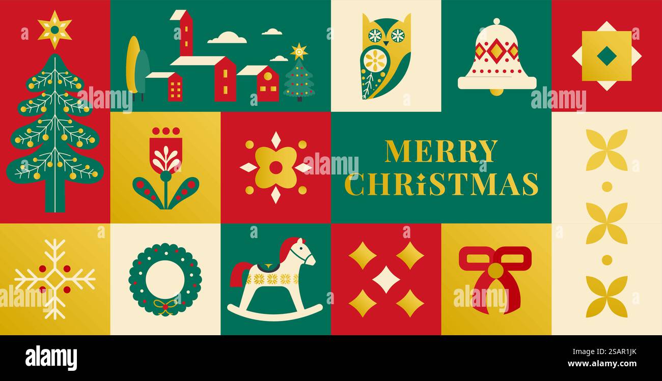 Merry christmas modern geometric banner template. Abstract xmas holiday ...