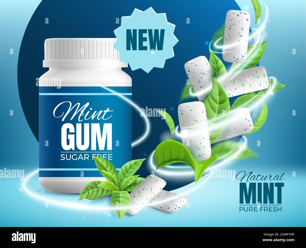 Mint gum advertising background. Bubblegum ads promotion poster with ...
