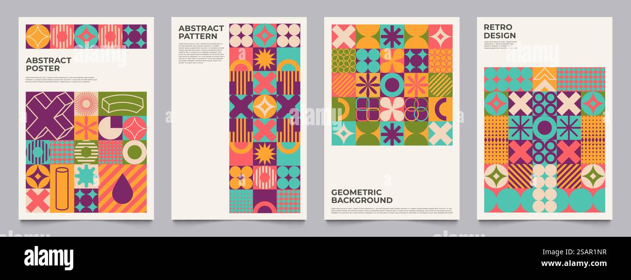 Geometric retro shapes posters. Abstract bauhaus retro design flyers ...