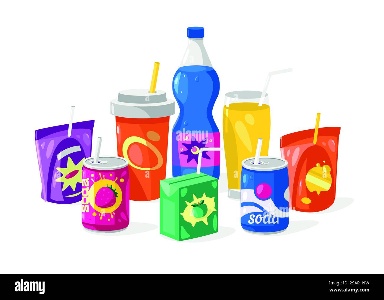 Sweet drinks with straws. Cute cartoon colorful plastic straws for cold ...