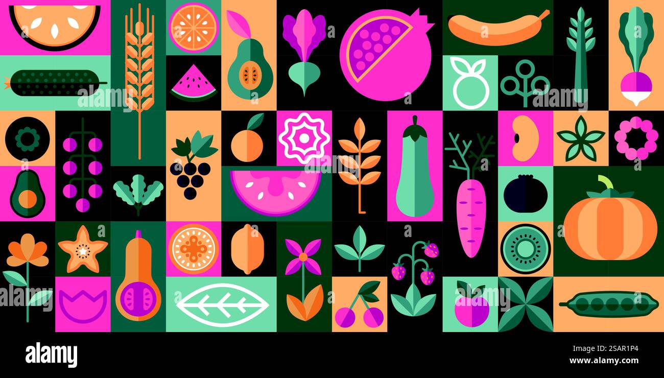 Geometric organic food. Nature abstraction background with farm fresh ...