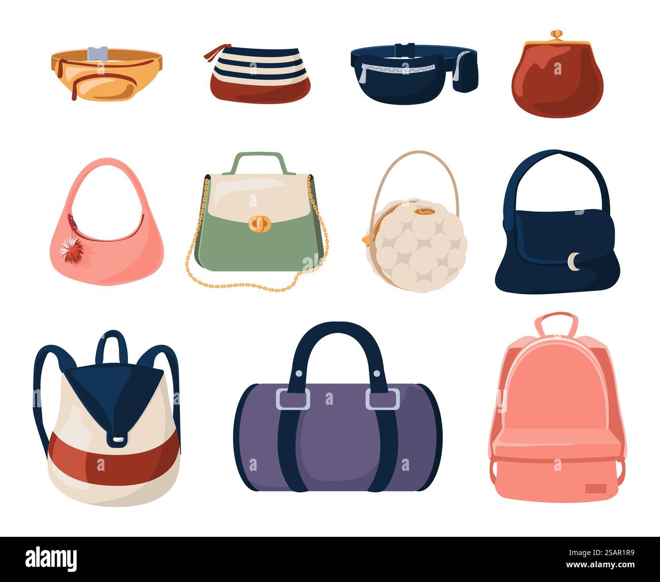 Women purse. Trendy fashion cartoon clutch and everyday casual handbags ...