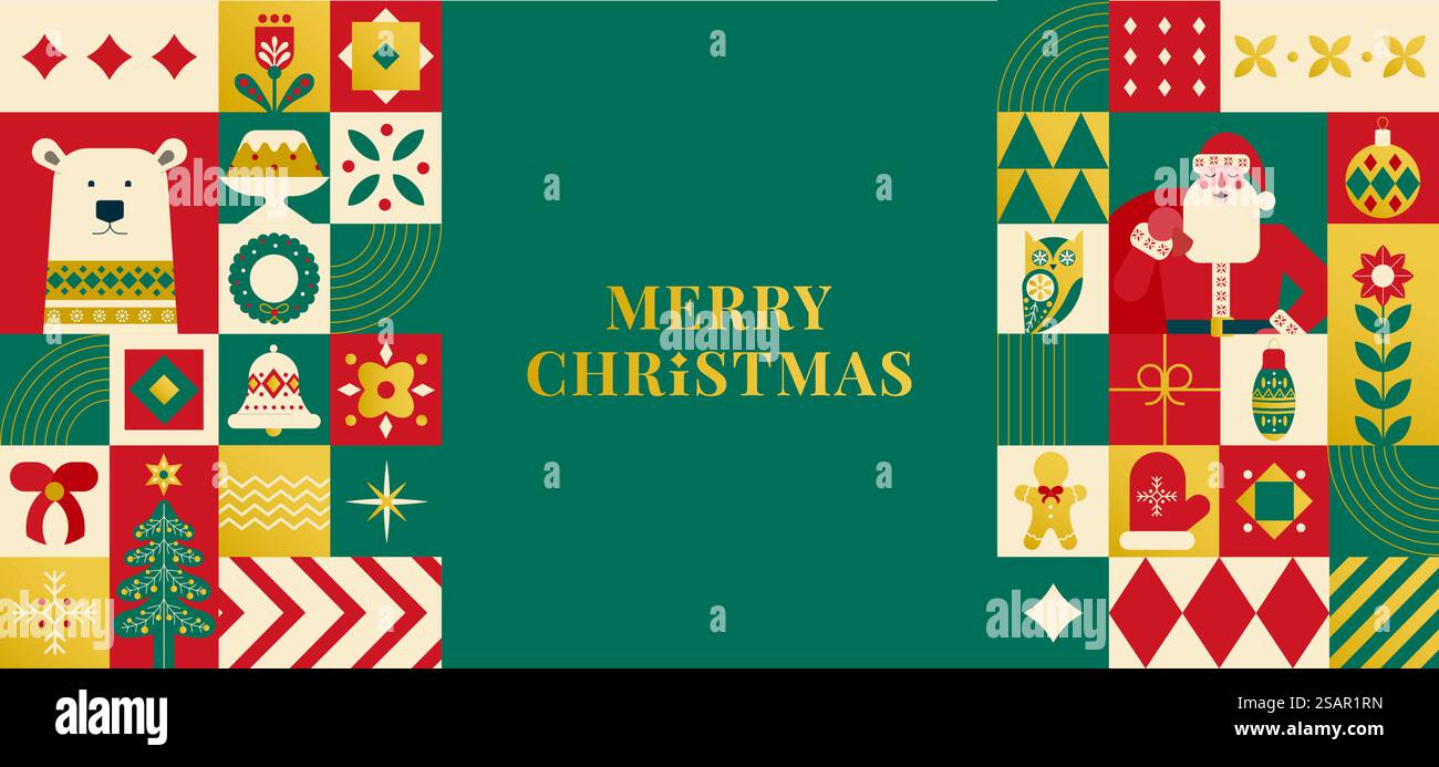 Merry christmas modern geometric banner template. Abstract xmas holiday ...