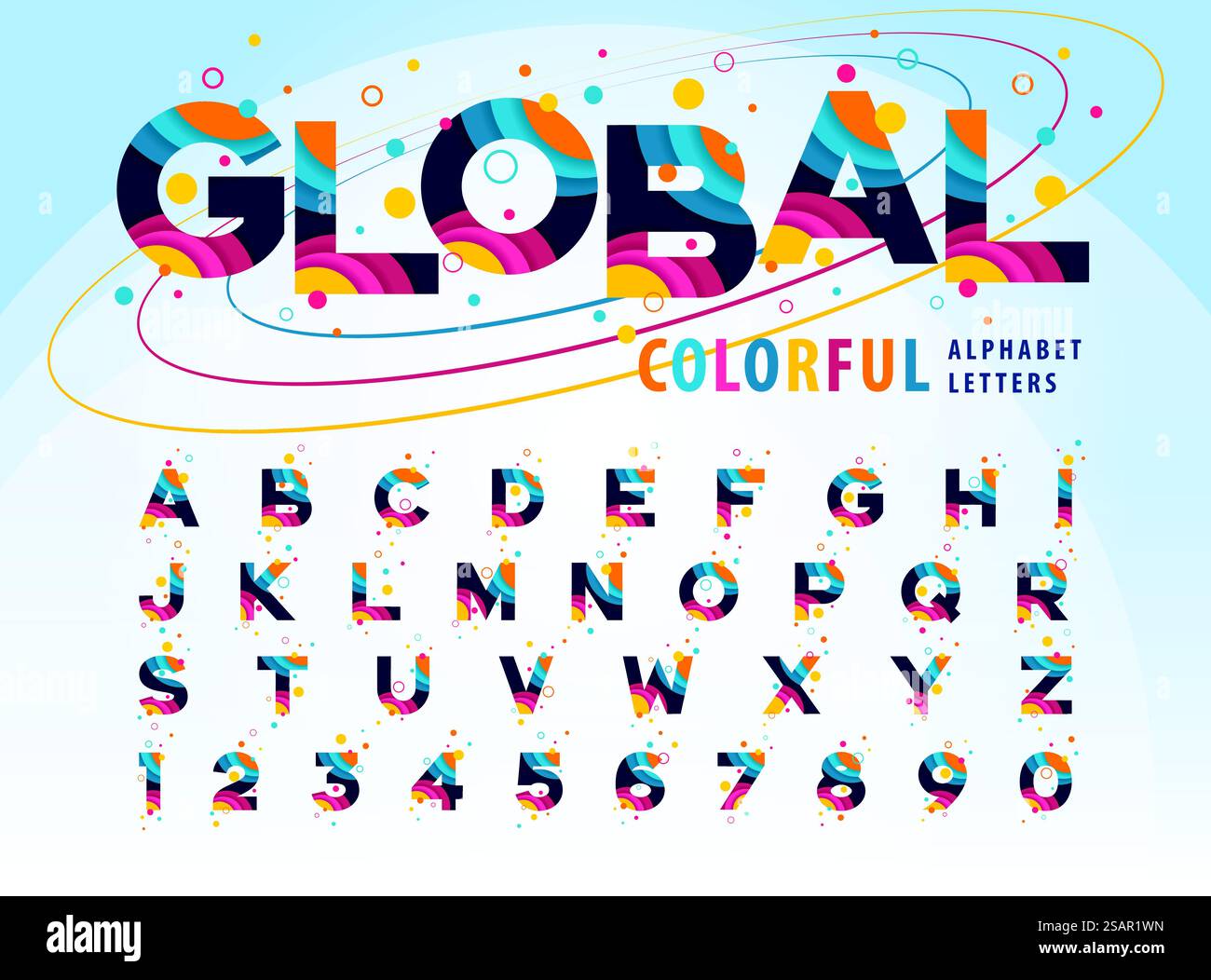 Abstract Colorful Global inside Alphabet Letters and numbers, Modern ...