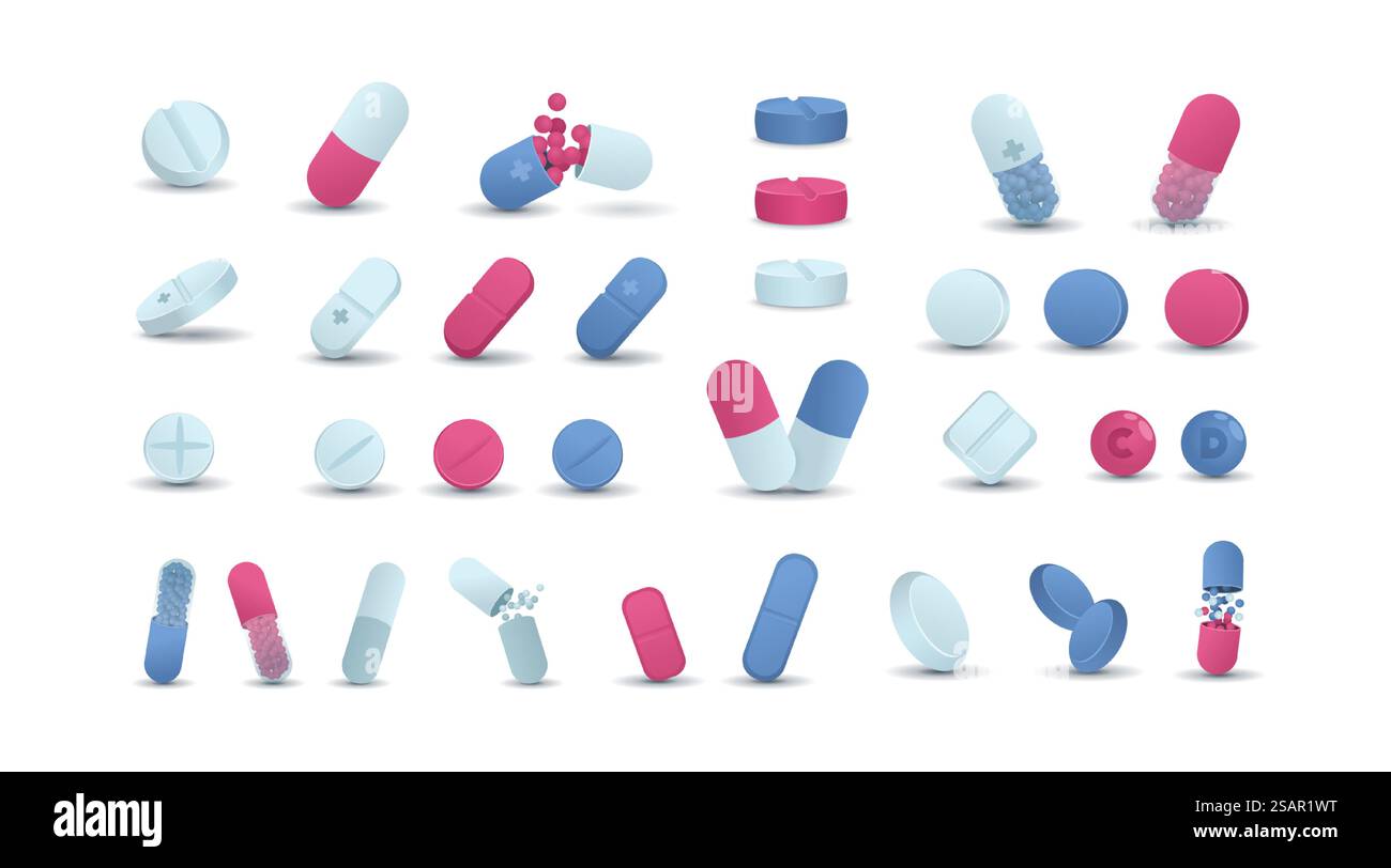 Pharmacy. Cartoon medicine drugs. Antibiotic and medical prescription ...