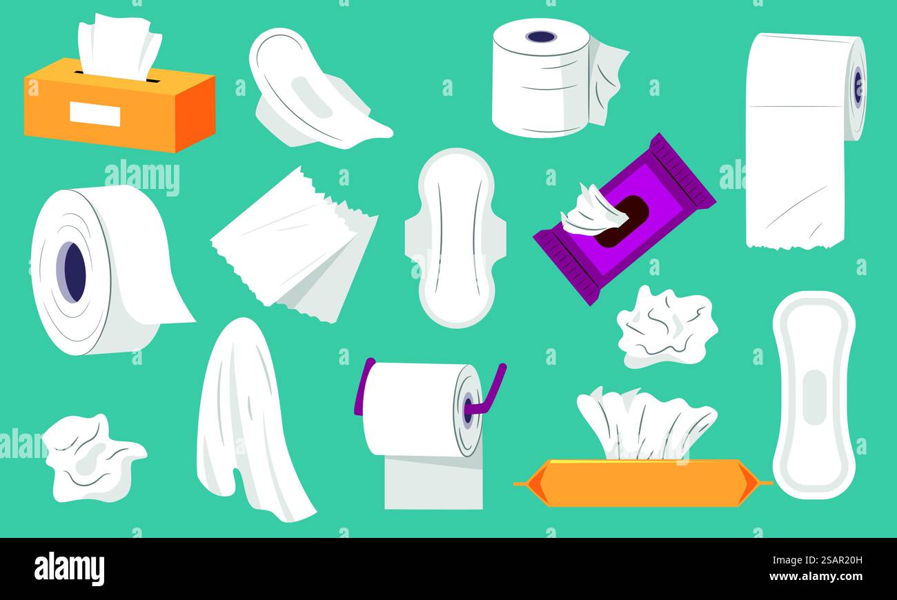 Paper tissue collection. Paper roll with tissues wet and dry, clean ...