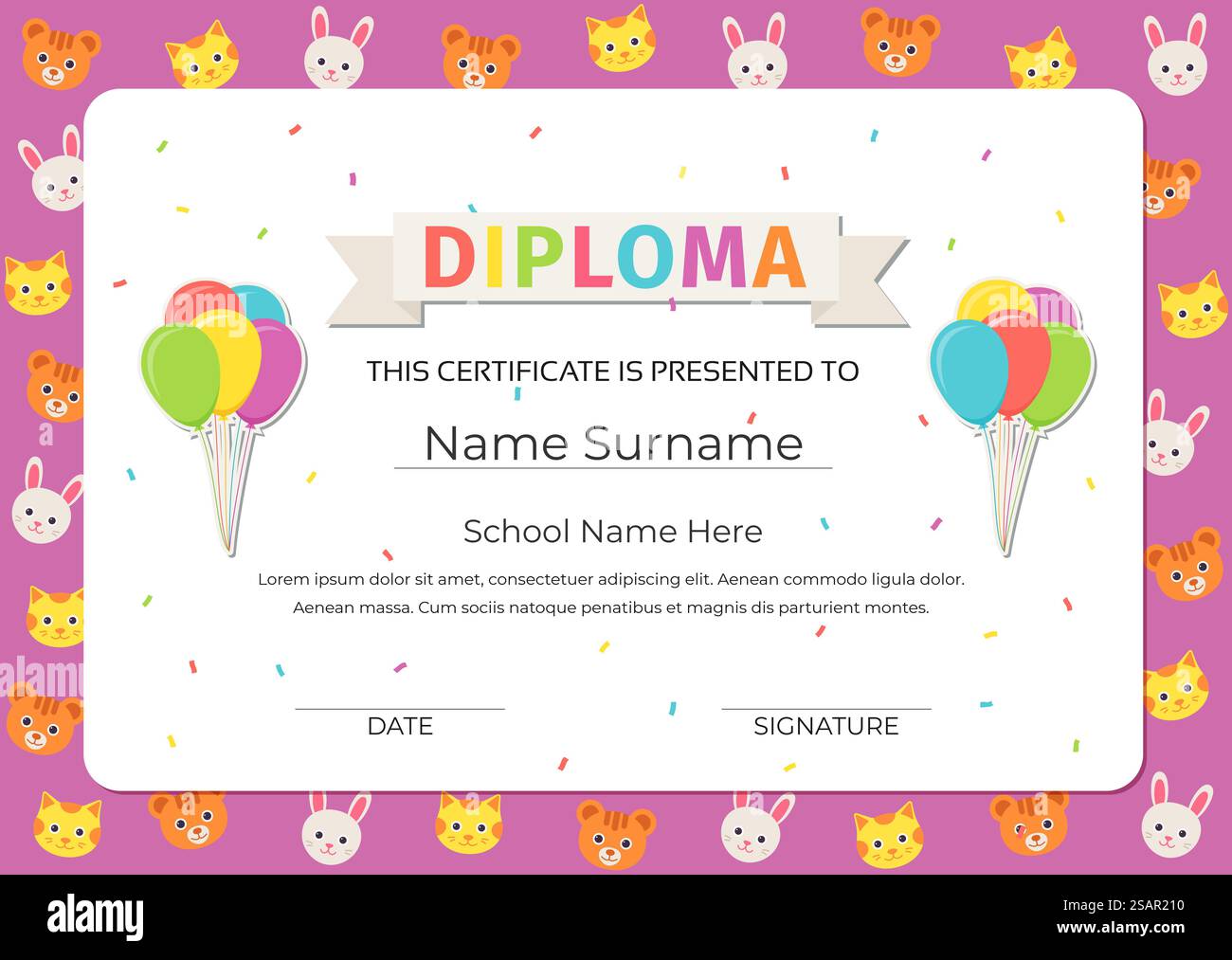 Diploma for kids, certificate background. Cute preschool, kindergarten ...