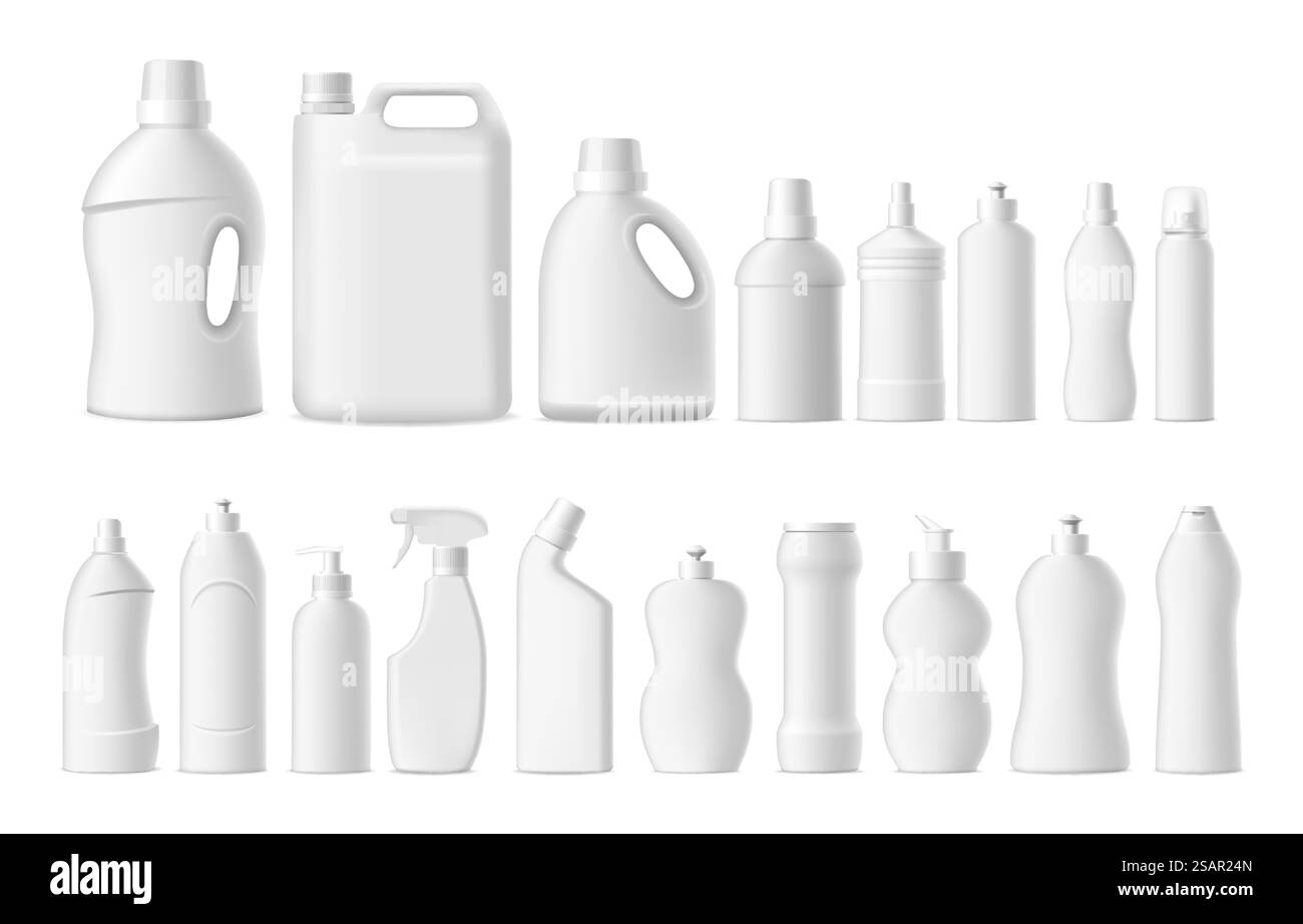 Household chemicals. Realistic cleaning and washing detergent white ...