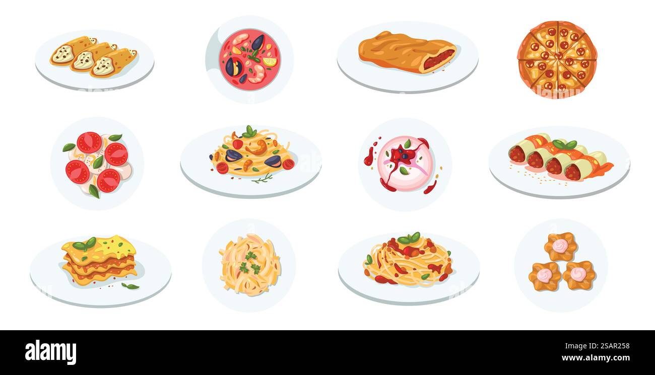 Traditional italian food. Cartoon restaurant menu with cheese pizza ...
