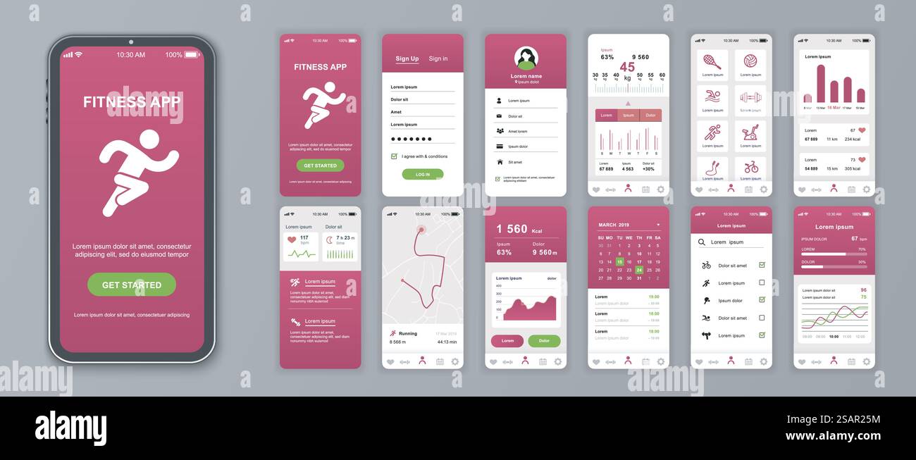 Fitness mobile app interface screens template set online account hi-res ...