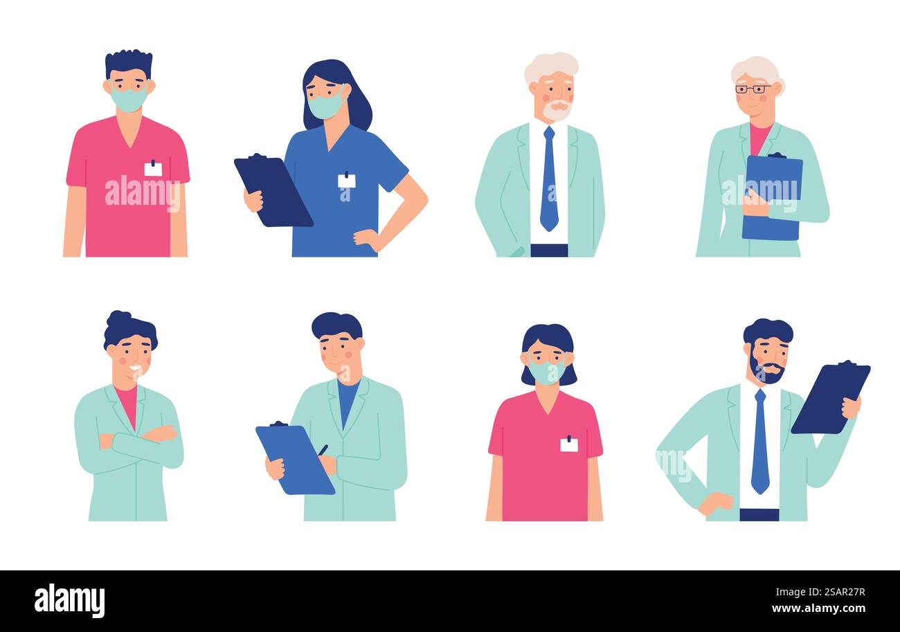 Doctors in white coats portrait set avatar. Vector avatar doctor in ...