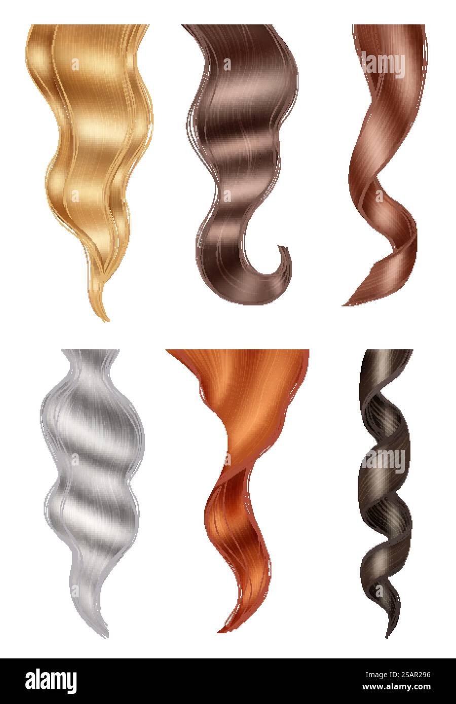 Curl hairs. Highlights brown and blonde lush curly hair isolated decent ...