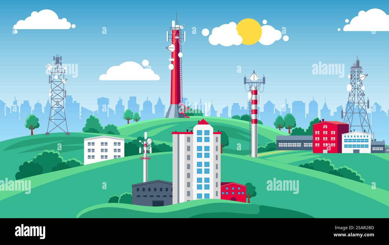 Landscape With Transmittion Tower Telecom Communication Antenna Mobile Phone Connection