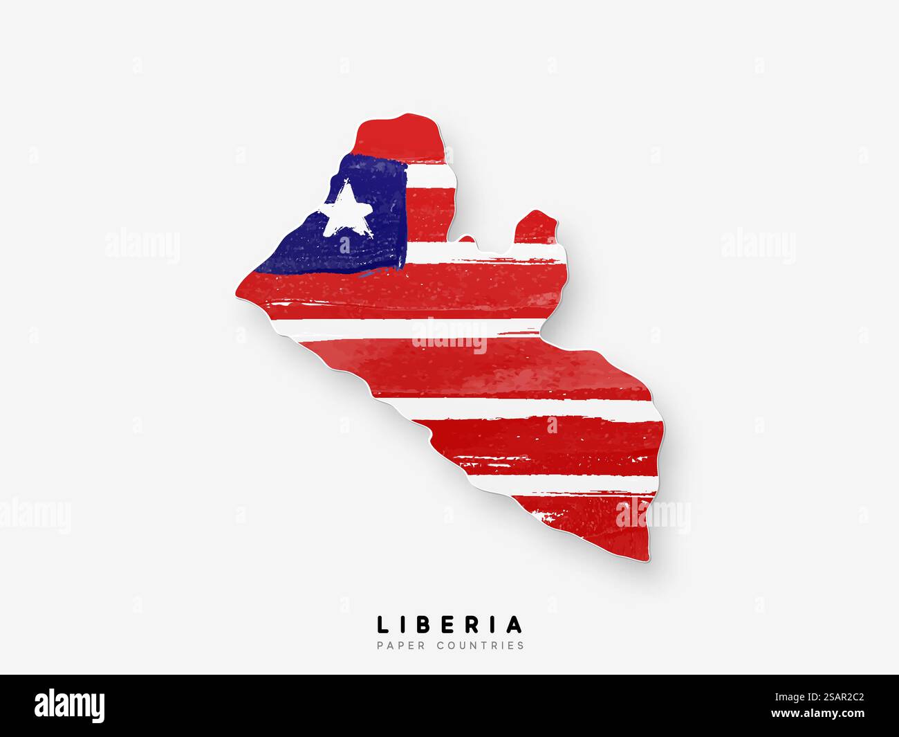 Liberia detailed map with flag of country. Painted in watercolor paint ...