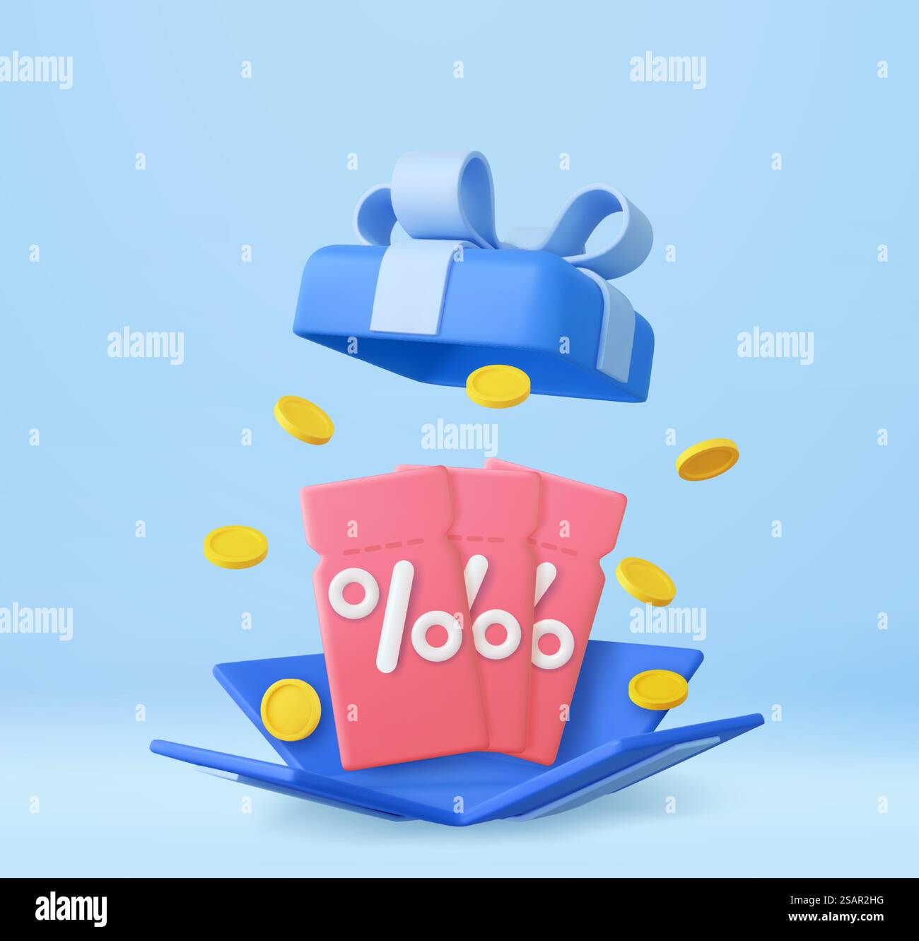 3D open gift box surprise with discount coupon, earn point concept ...