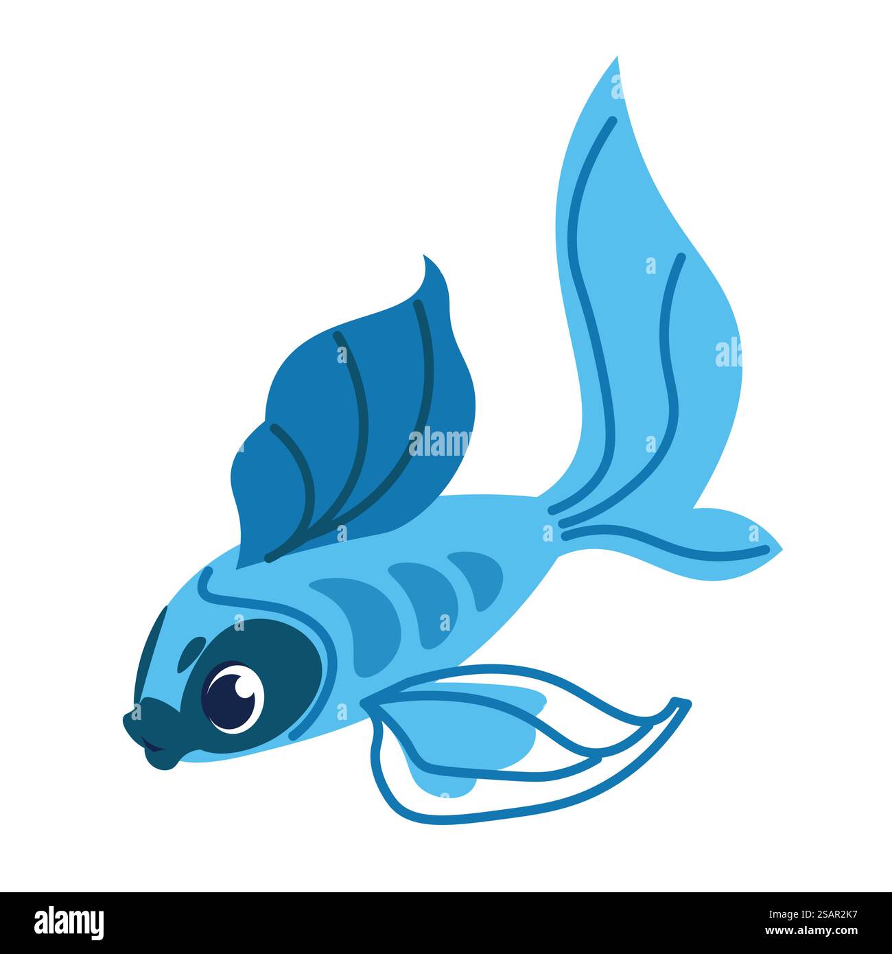 Cartoon sea fish. Cute blue aquatic animal. Underwater marine fauna ...