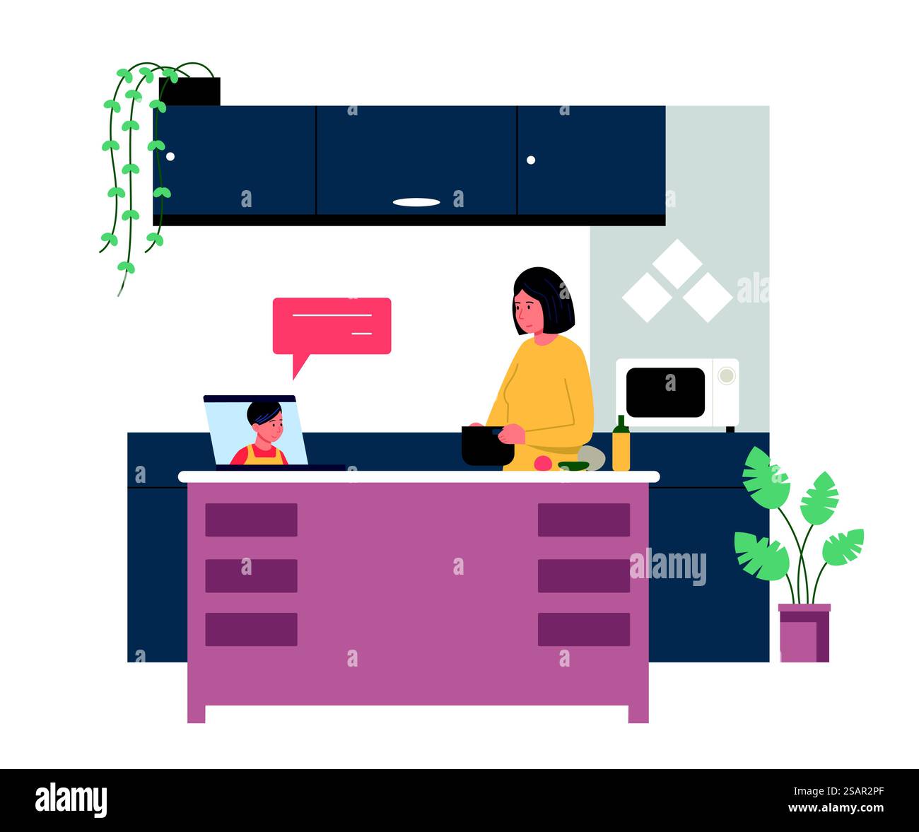 Online course of cooking, study at kitchen. Illustration of ooking ...