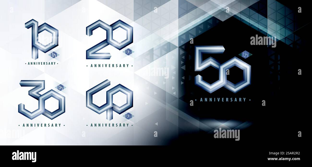 Set of 10 to 50 years Anniversary logotype design, Ten to Fifty years ...